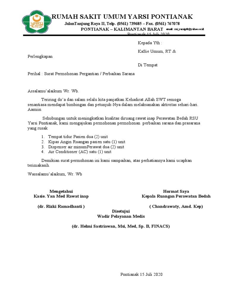 Surat PERMOHONAN PERBAIKAN SARANA DAN PRASARANA | PDF