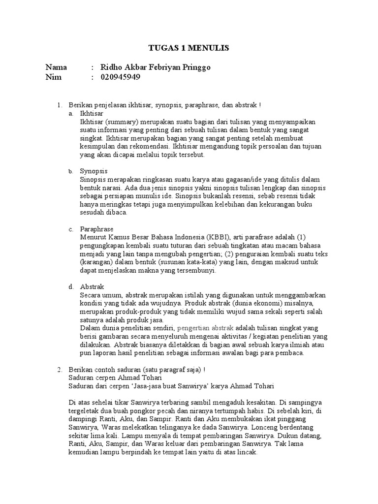 Tugas 1 Menulis | PDF