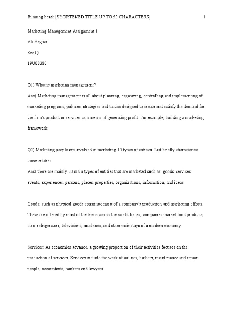 Marketing Management Assignment 1 | PDF | Product (Business) | Marketing