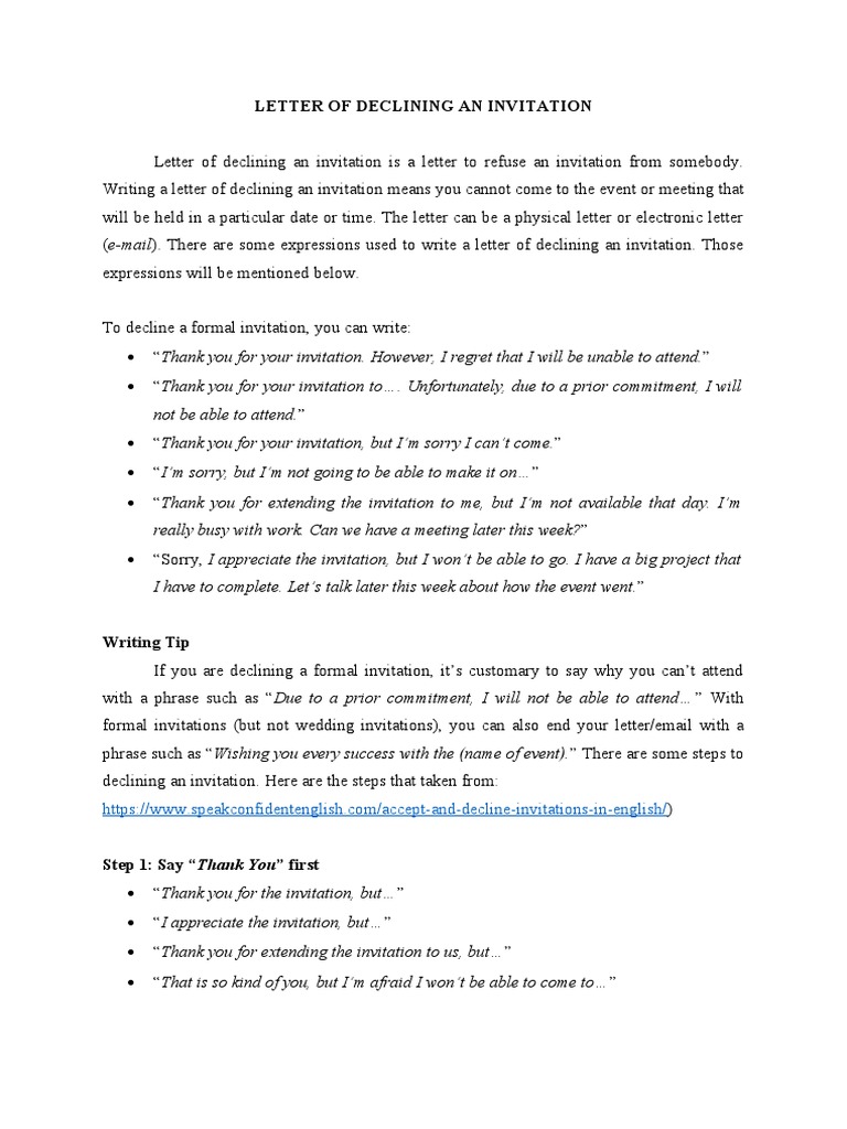 Declining An Invitation Letter | PDF