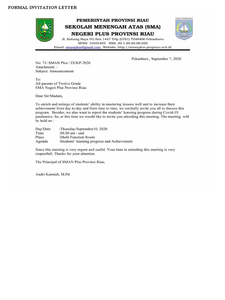 Example of Formal and Informal Invitation Letter | PDF