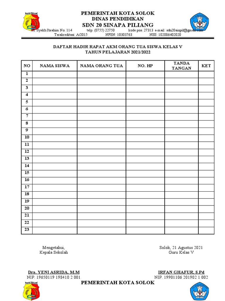 Daftar Hadir Anbk | PDF