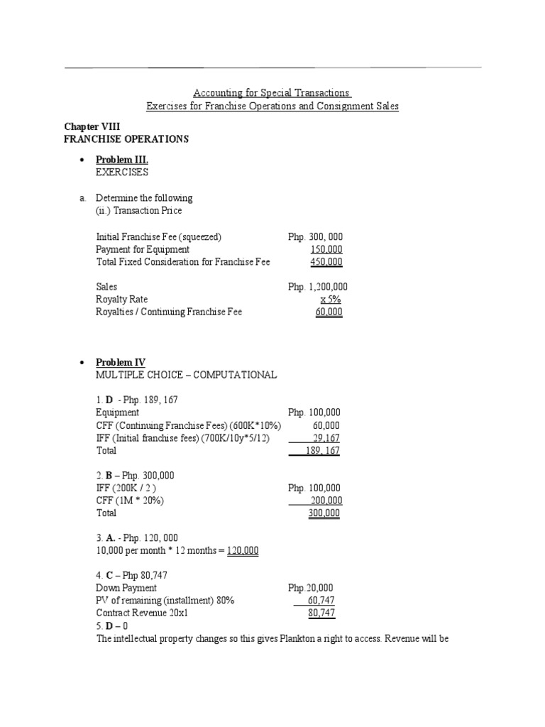 AFAR ST - Consignment and Franchise Op Exercises | PDF | Revenue | Expense