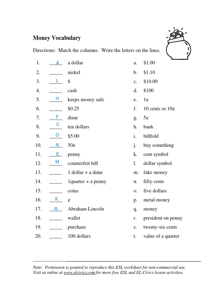 Money Worksheet | PDF | Language Arts & Discipline