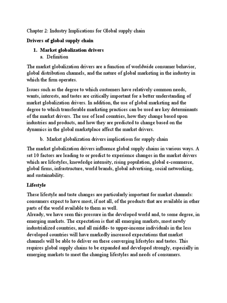 Drivers of Global Supply Chain 1. Market Globalization Drivers ...