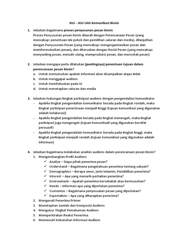 Kisi-Kisi Uas Komunikasi Bisnis | PDF