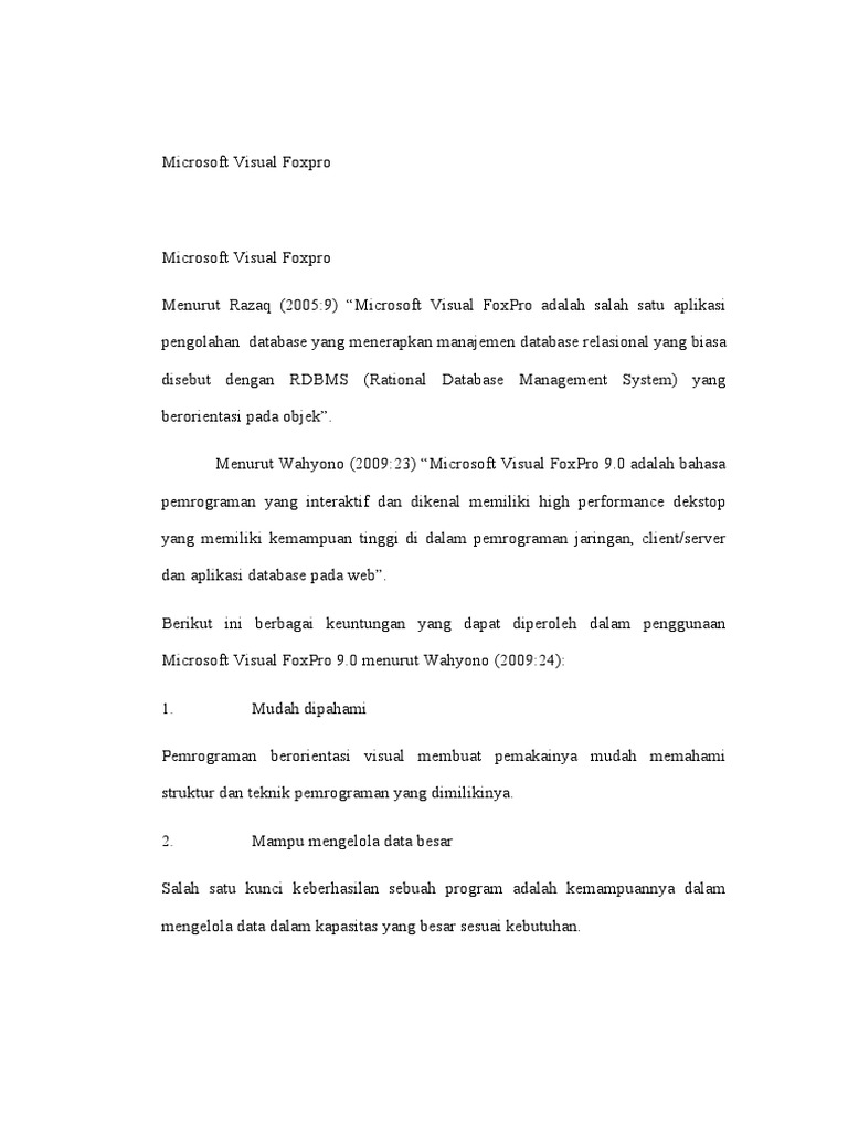 Visual FoxPro 9.0: Keunggulan & Spesifikasi | PDF | Bisnis | Teknologi ...