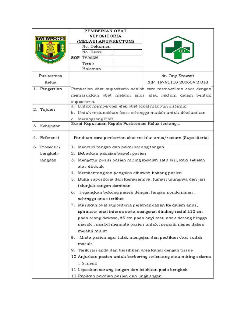 CARA PEMBERIAN OBAT SUPPOSITORIA | PDF