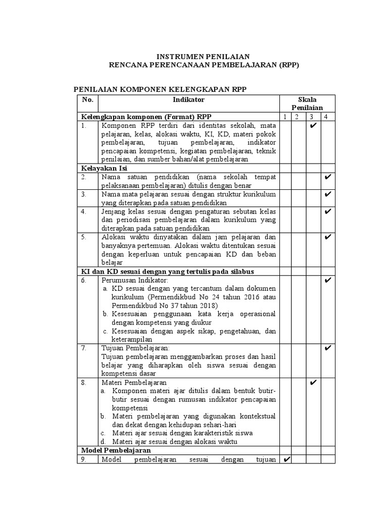 Instrumen Penilaian Rencana Perencanaan Pembelajaran | PDF