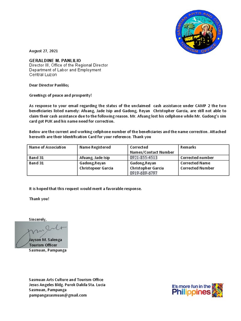 Letter-Of-Request-DOLE CAMP2 | PDF