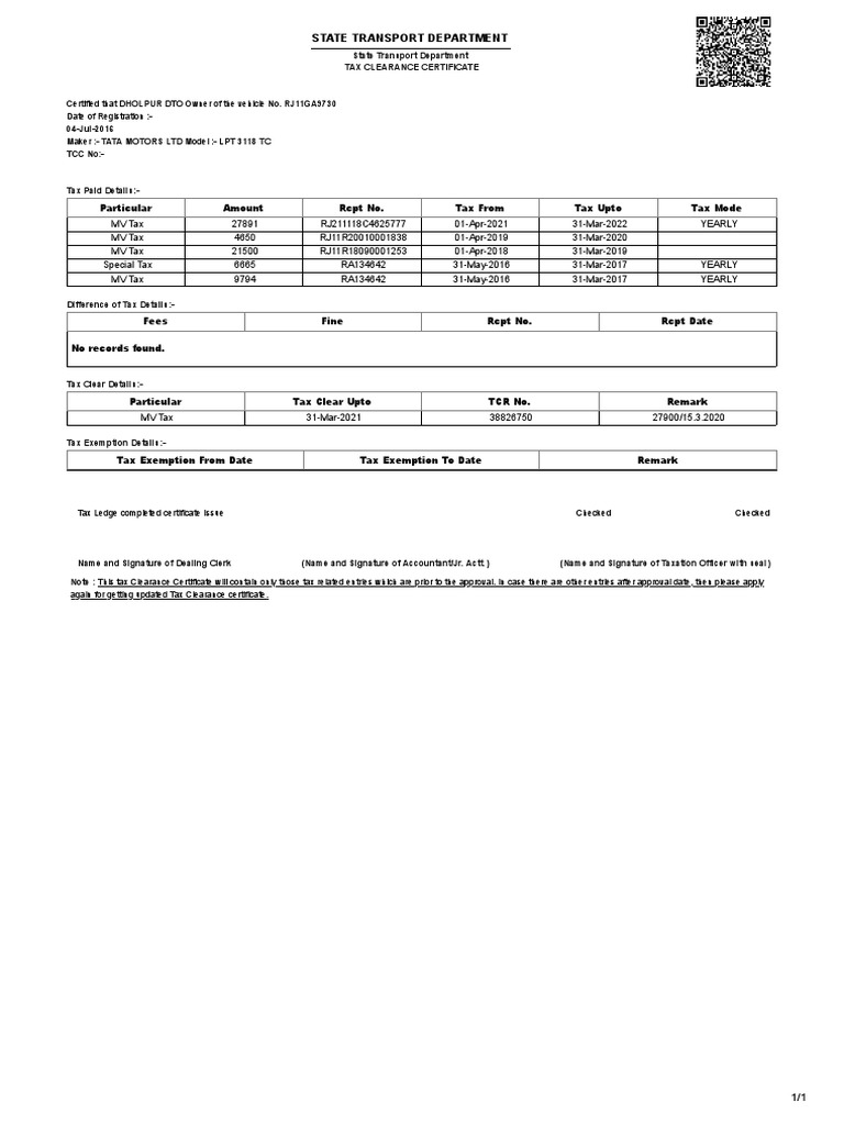 RTO Tax Clearance Certificate Details | PDF | Taxes | Public Law
