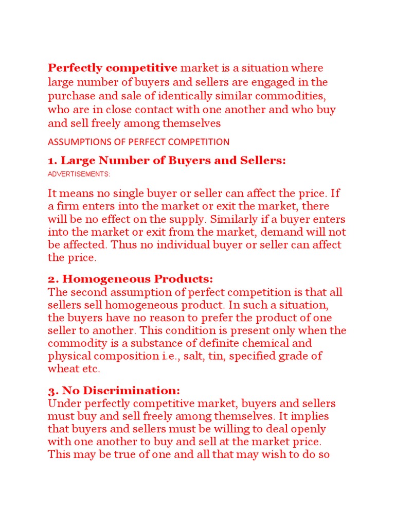 Perfectly Competitive Market Is A Situation Where: Assumptions of ...