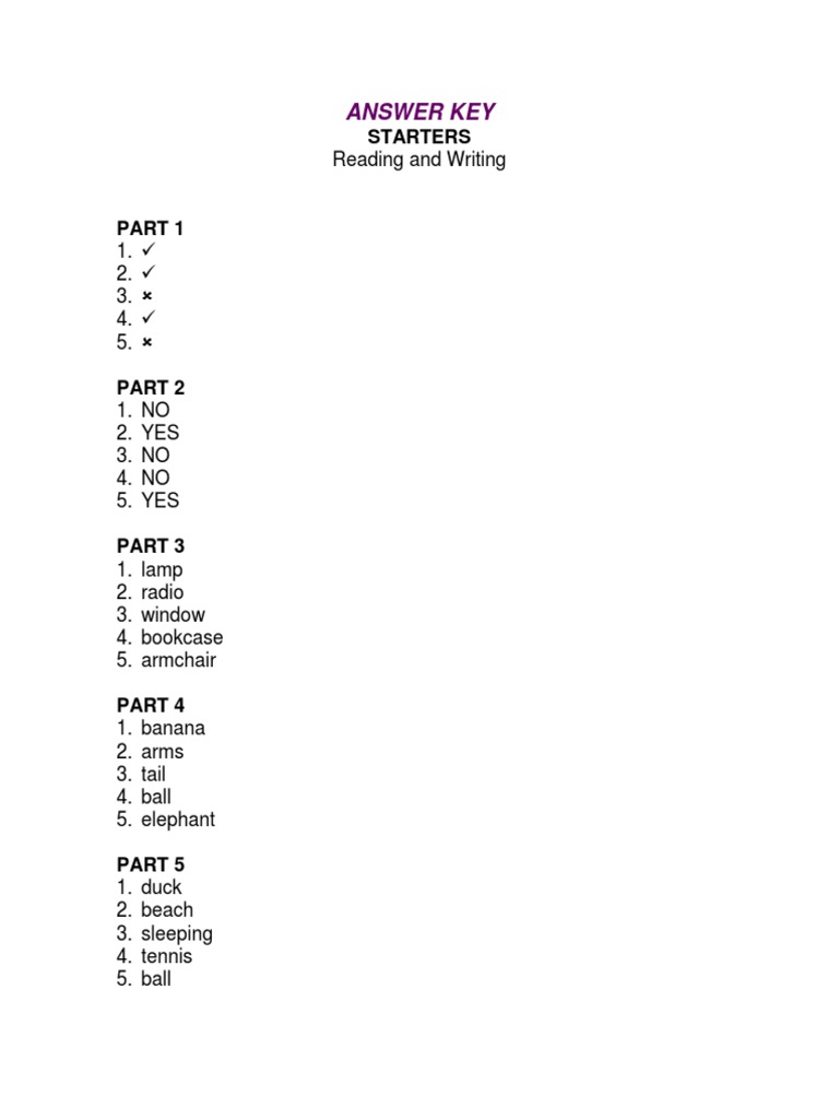 Answer Key Starters 1 | PDF