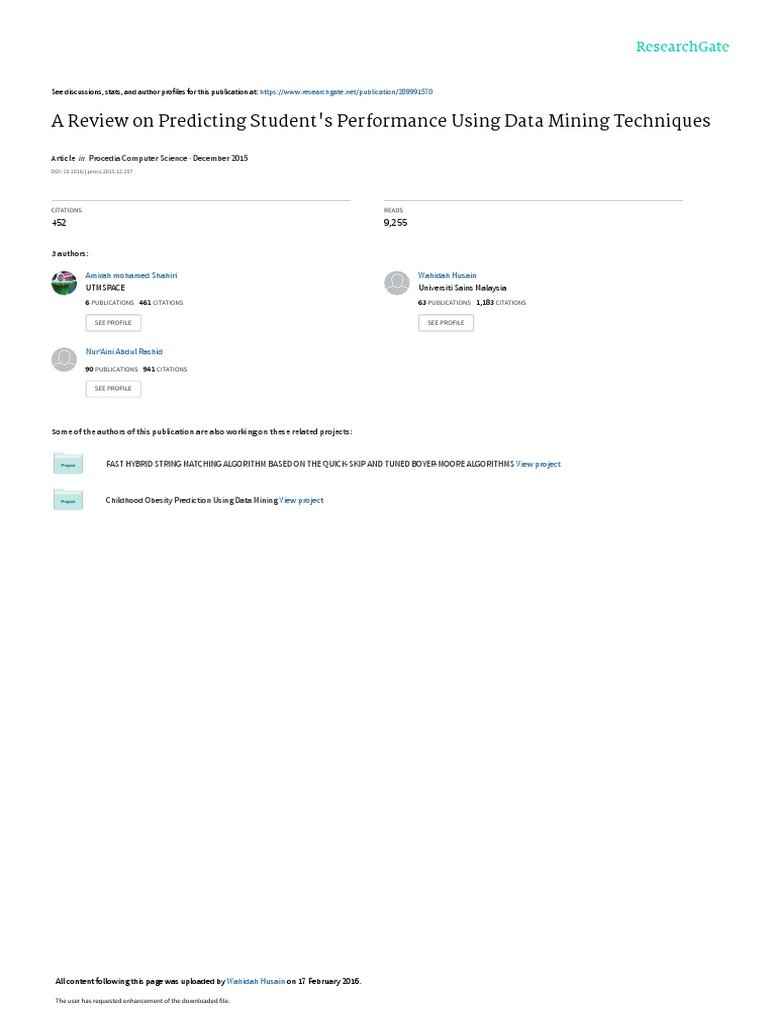 A Review On Predicting Students Performance Using | PDF | Data Mining ...
