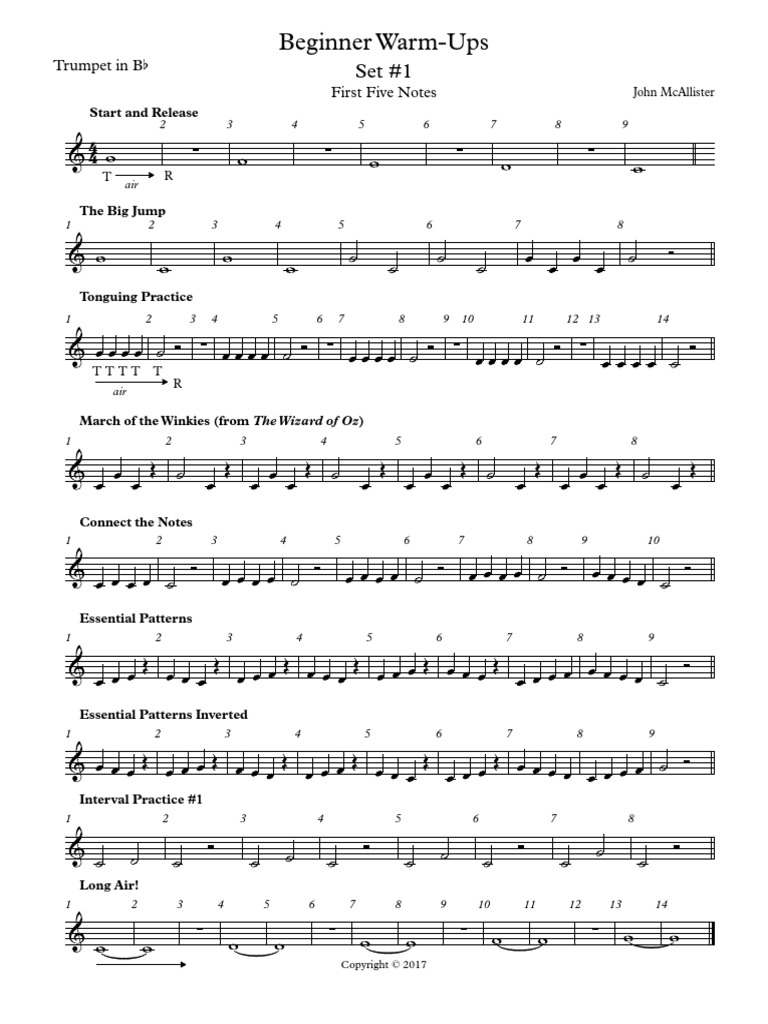 Beginner Warm-Ups Set 1 - 05. Trumpet in BB | PDF