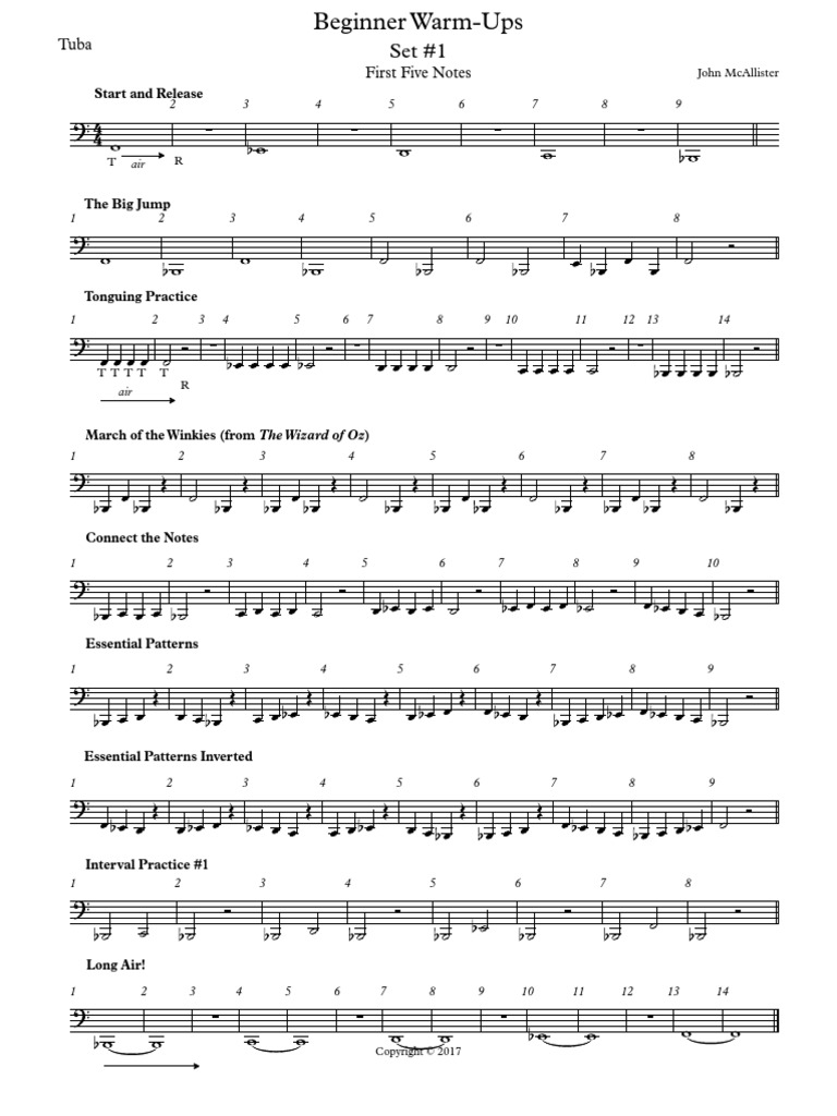 Beginner Warm-Ups Set 1 - 08. Tuba | PDF | Oz (Franchise) | Fantasy Worlds