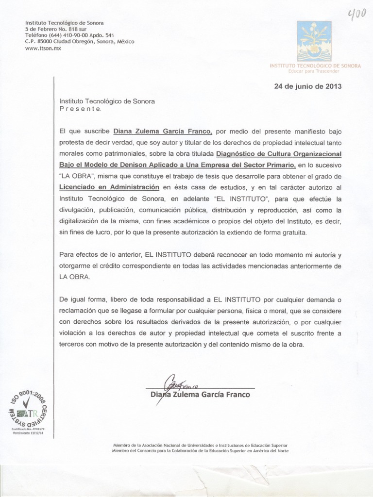 Diagnóstico de Cultura Organizacional Bajo El Modelo de Denison ...