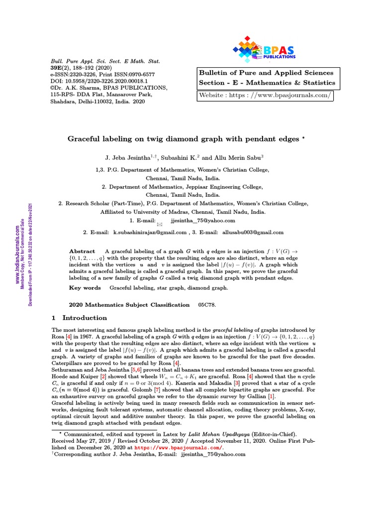 Graceful Labeling On Twig Diamond Graph With Pendant Edges | PDF ...