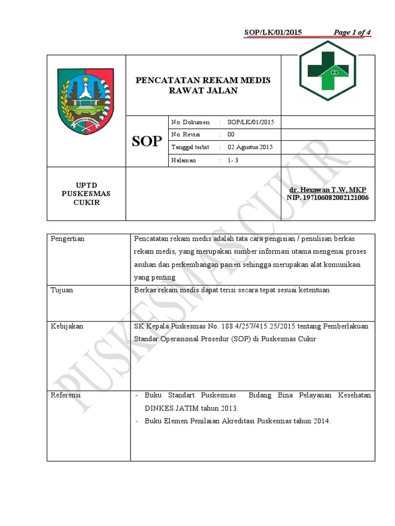 Sop-Lk-01 Sop Pencatatan Rekam Medis Rawat Jalan | PDF