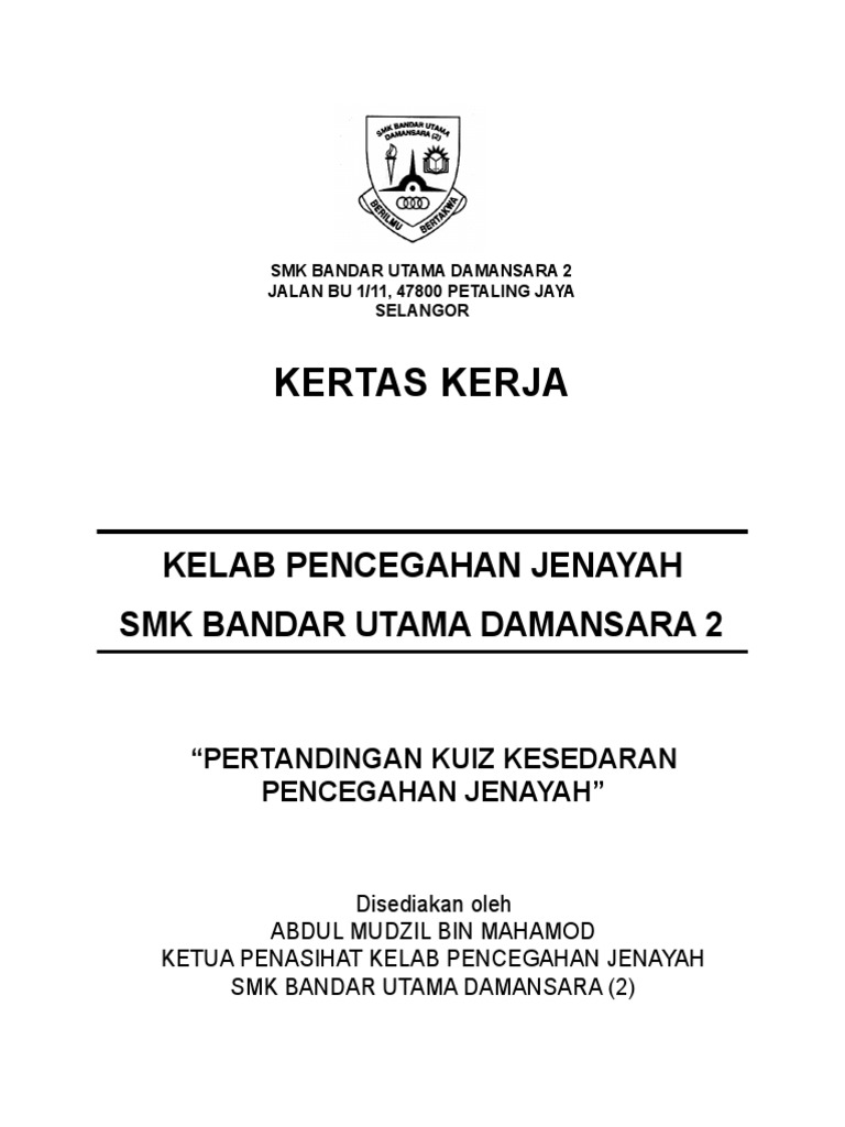 Contoh Kertas Kerja Pertandingan Kuiz KPJ 2021 | PDF