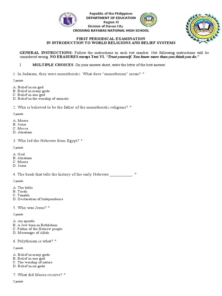 Grade 12 World Religions Exam Guide | PDF | Monotheism | God