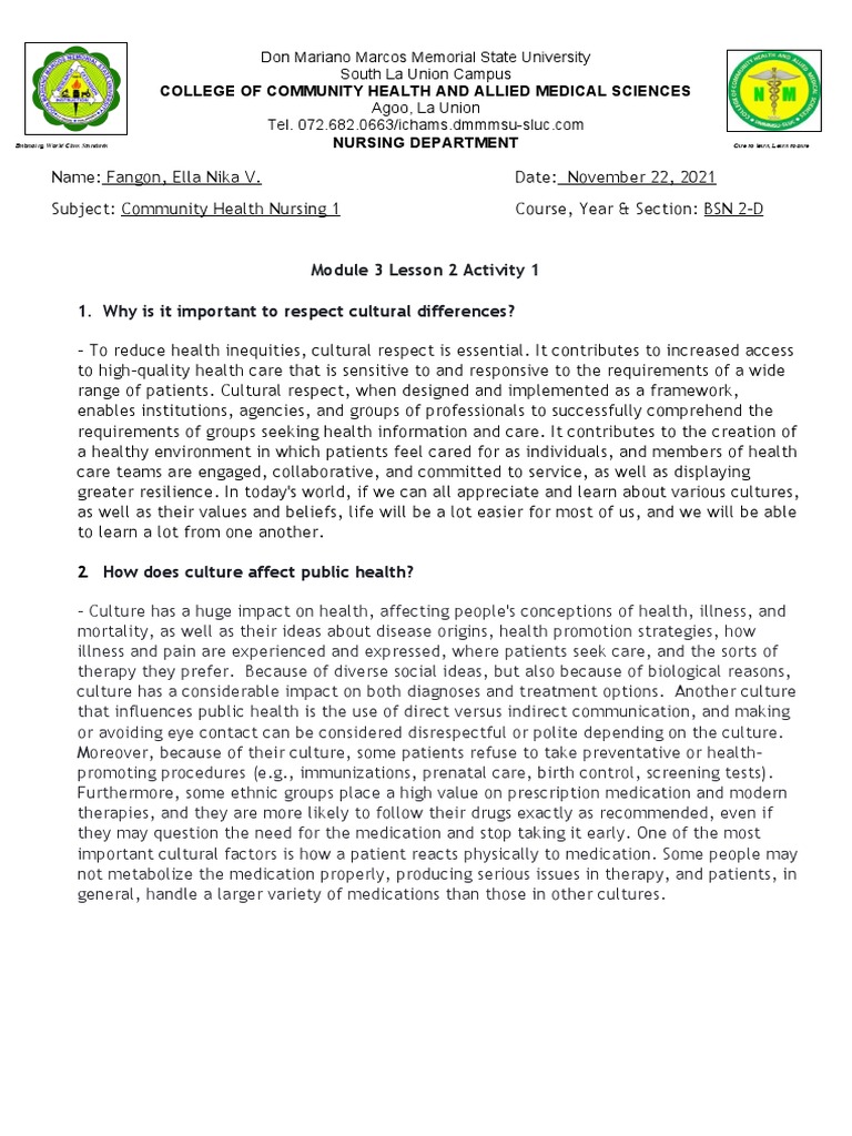 FANGON - Module 3 Lesson 2 Activity 1 | Download Free PDF | Nursing ...