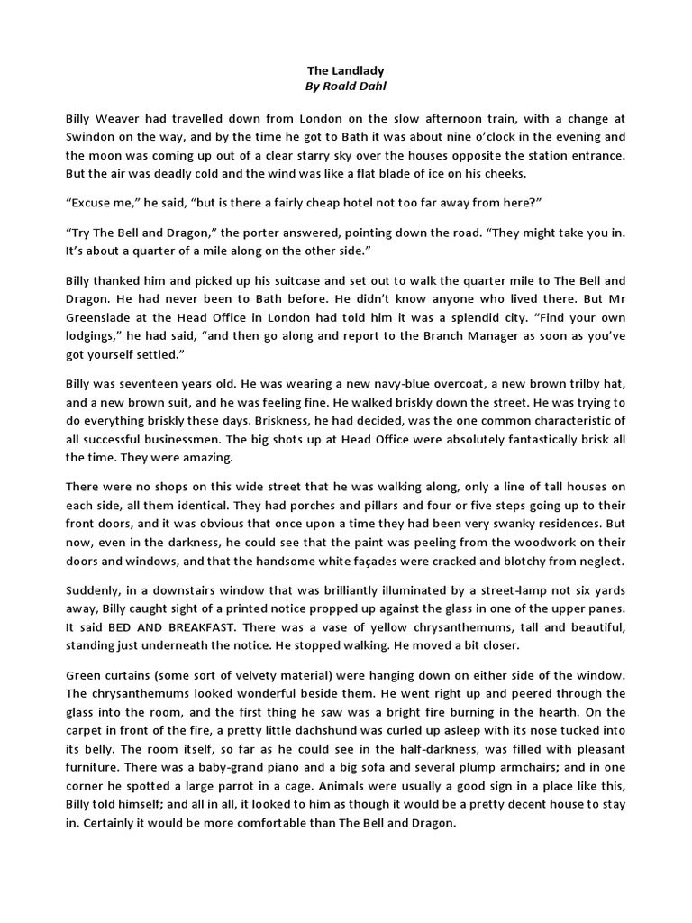 PRL 2 - The Landlady by Roald Dahl | PDF