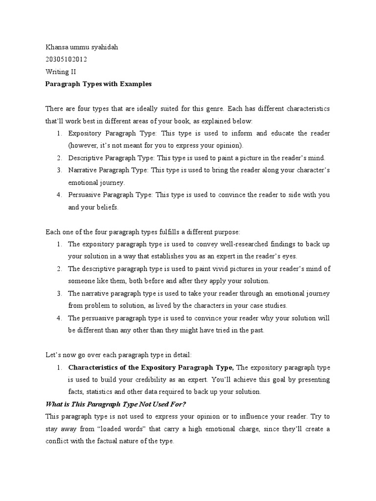 Paragraph Types With Examples: What Is This Paragraph Type Not Used For ...