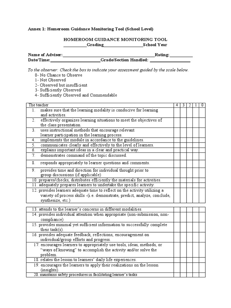 Homeroom Guidance Monitoring Tool | PDF | Learning | Communication