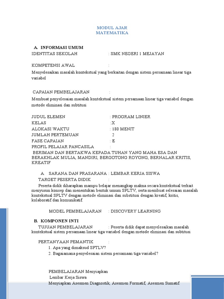 Modul Ajar Matematika Sunarti M.K (1) - Dikonversi | PDF