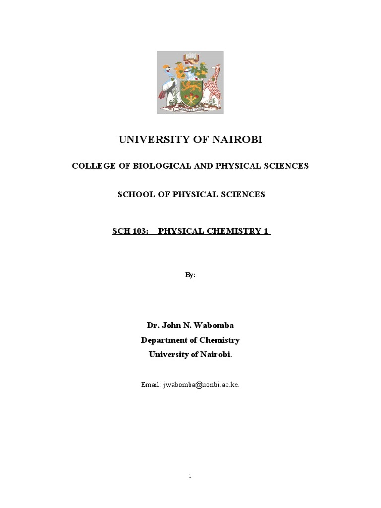 SCH 103 Physical Chemistry 1 Lecture Notes 1 of 2020. | PDF | Gases ...