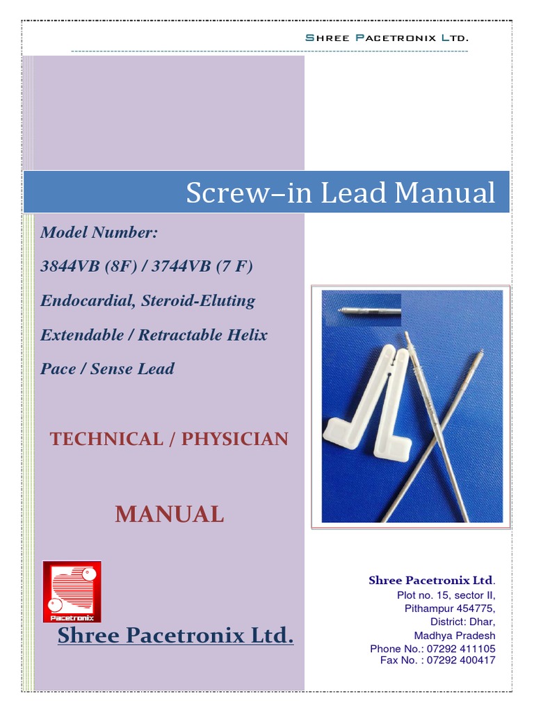Screw in Lead Manual - 2017 | PDF | Sterilization (Microbiology ...