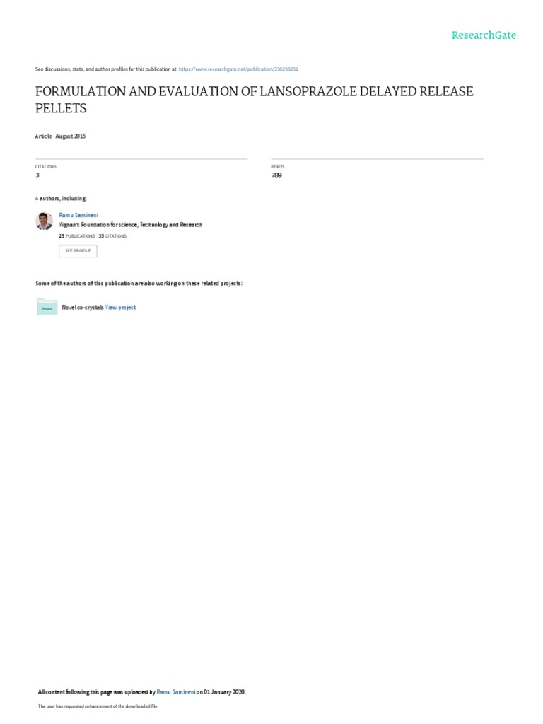 Formulation and Evaluation of Lansoprazole Delayed Release Pellets | Download Free PDF | High ...