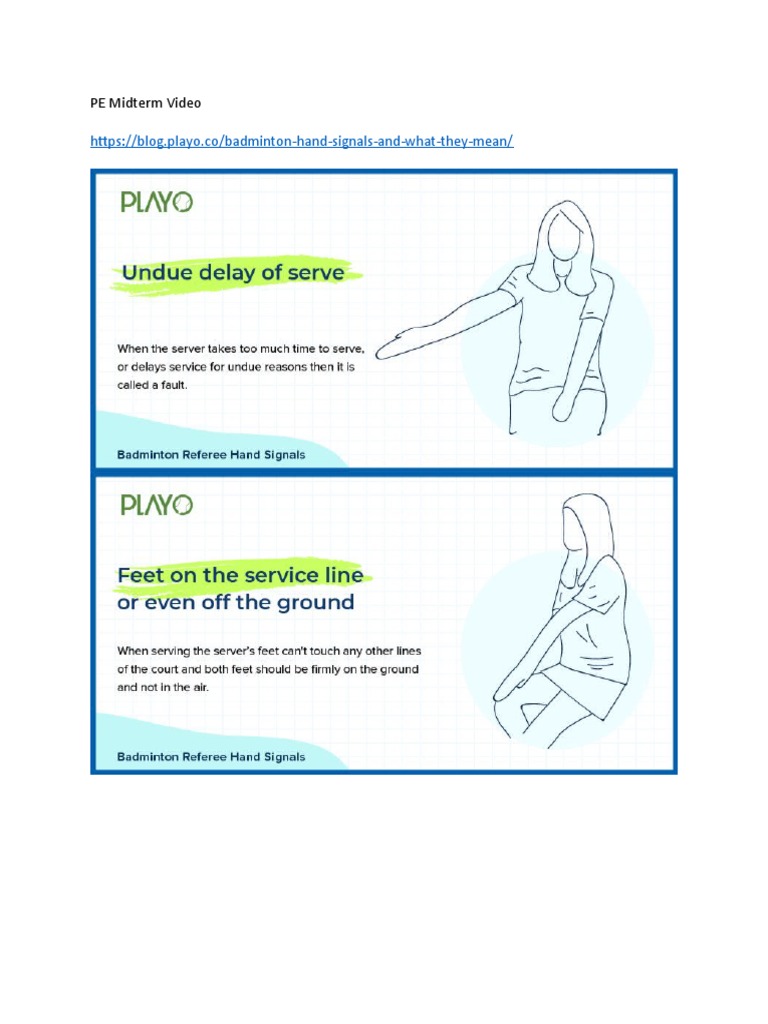 Badminton hand signals PE midterm | PDF