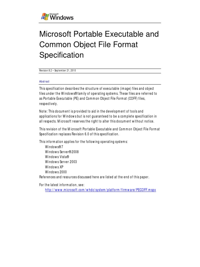 PE & COFF Specification v8.2 | PDF | File Format | Microsoft Windows