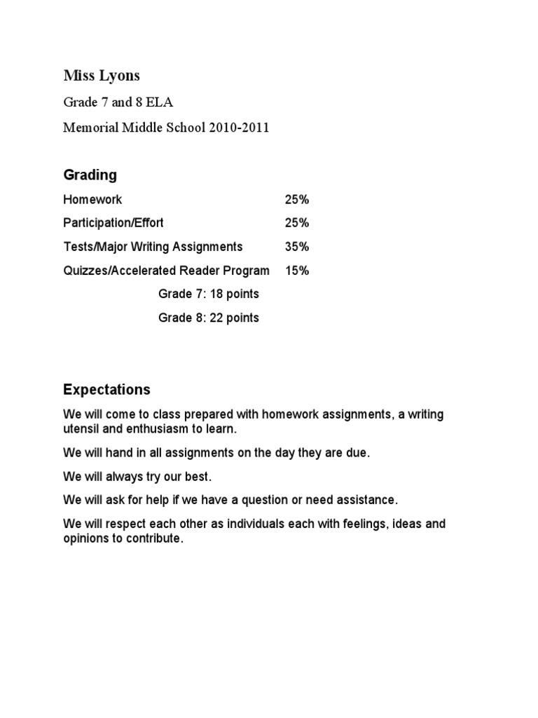 7th & 8th Grade ELA Grading Policy | PDF | Self-Improvement