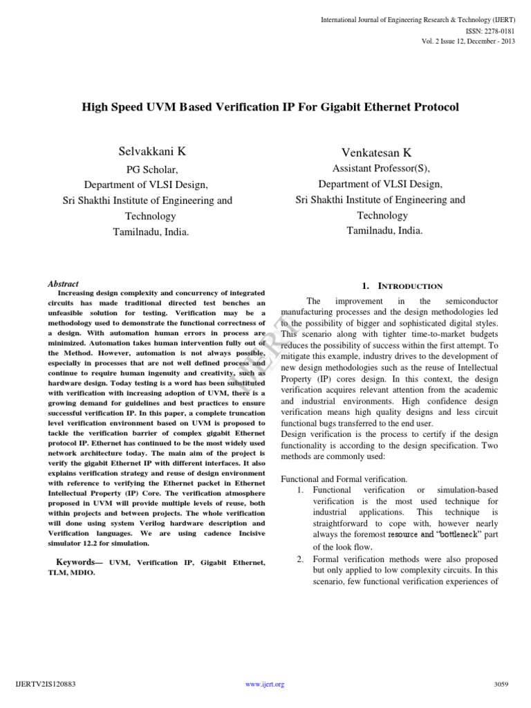 High Speed Uvm B Ased Verification Ip For Gigabit Ethernet Protocol IJERTV2IS120883 | PDF ...