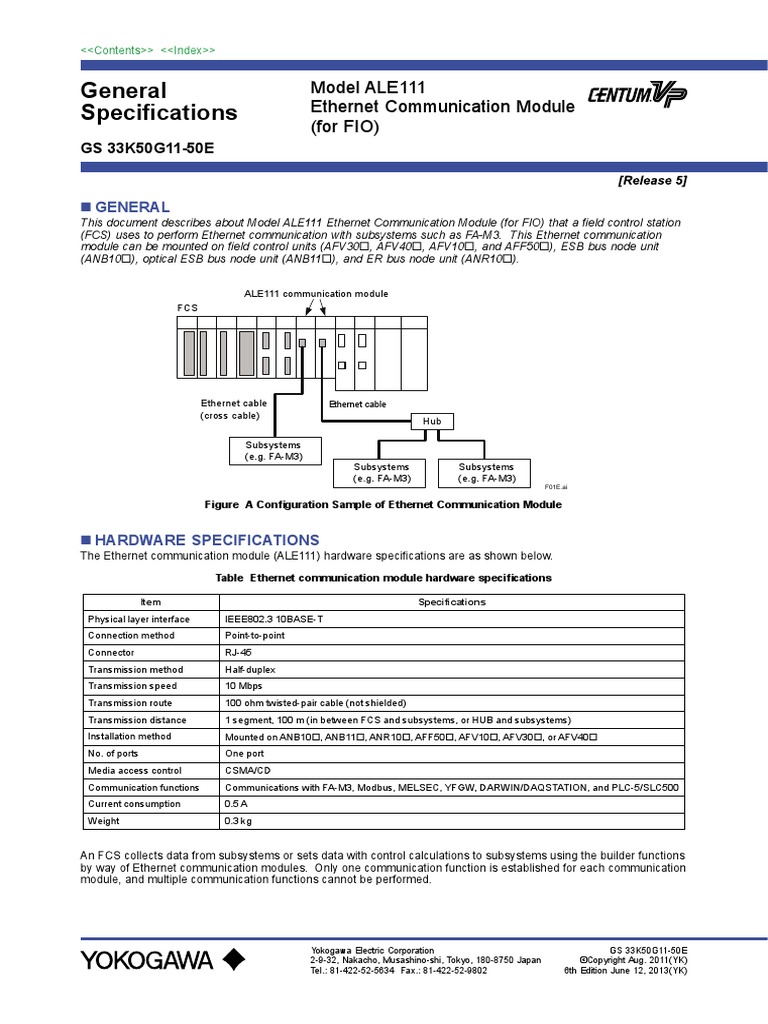 General Specifications: Model ALE111 Ethernet Communication Module (For ...