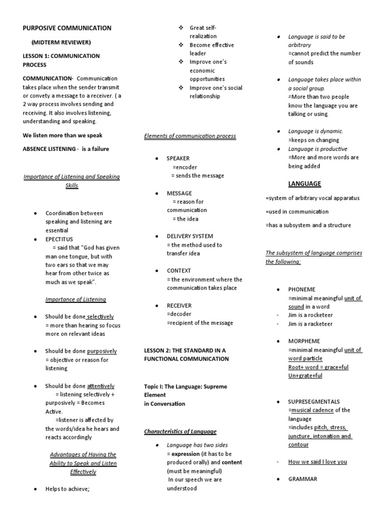 Purposive Communication: Characteristics of Language | PDF | English ...