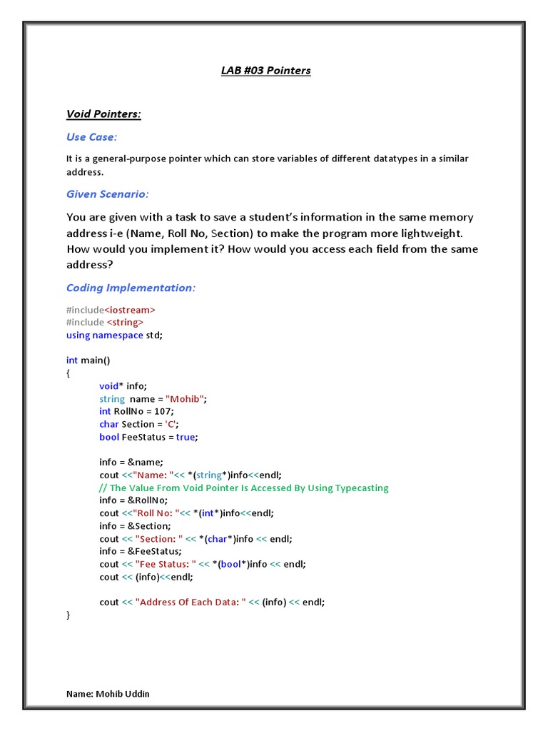 Use Case:: LAB #03 Pointers | PDF | Pointer (Computer Programming) | Array Data Structure