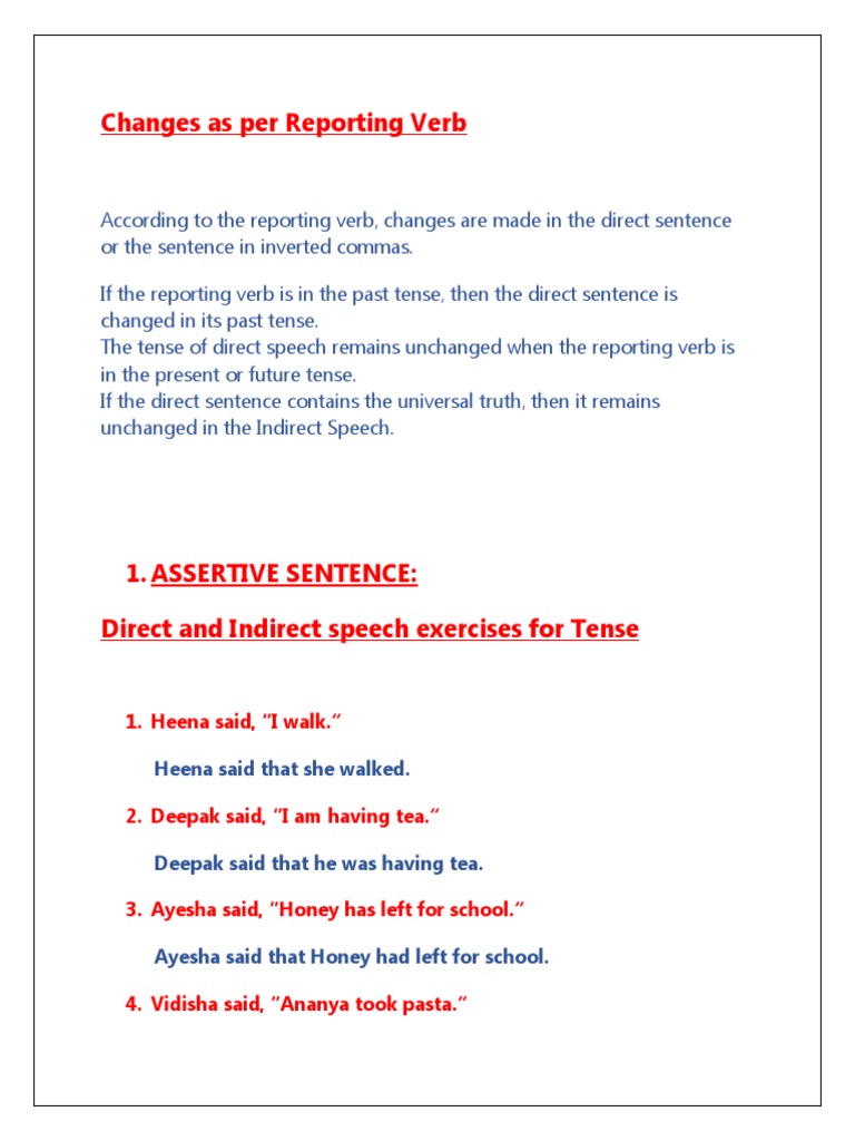 Reporting Verb Changes Explained | PDF | Sentence (Linguistics) | Verb