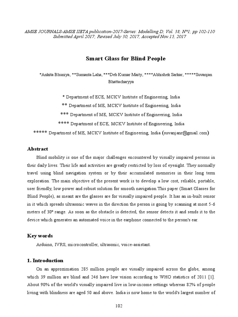 Smart Glass For Blind People | PDF | Ultrasound | Visual Impairment