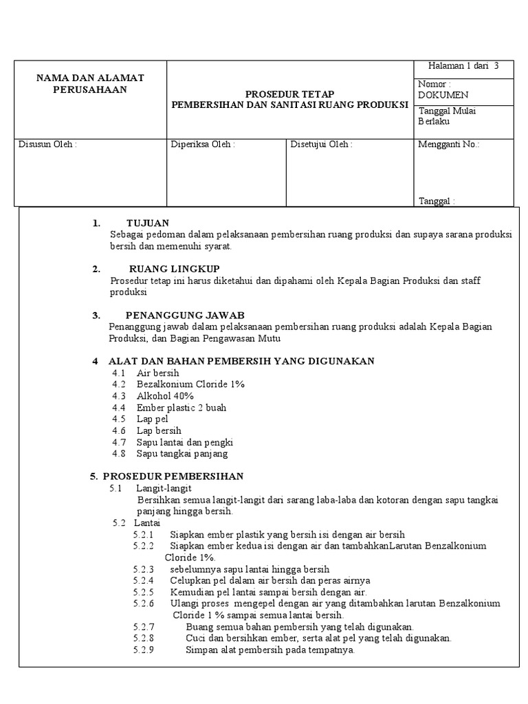 Contoh Protap Pembersihan Ruangan | PDF