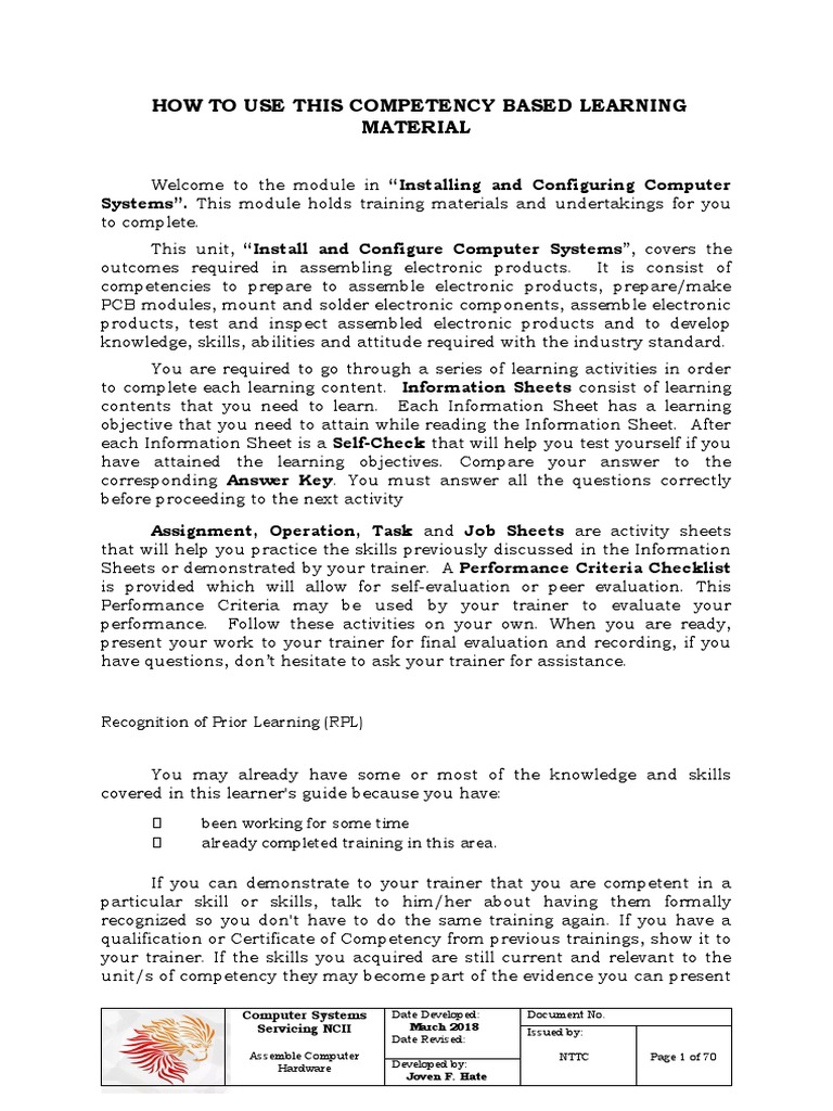 How To Use This Competency Based Learning Material | PDF | Installation ...
