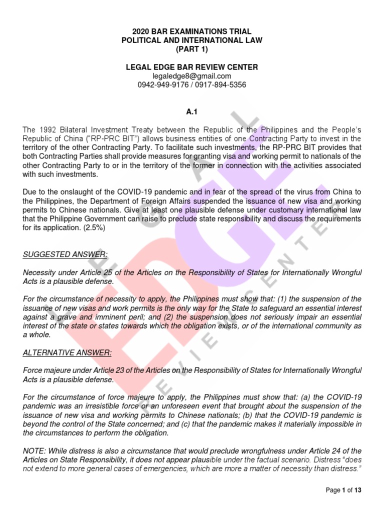 Legal Edge Bar Review: 2020 Exam Insights | PDF | Bail | Eminent Domain