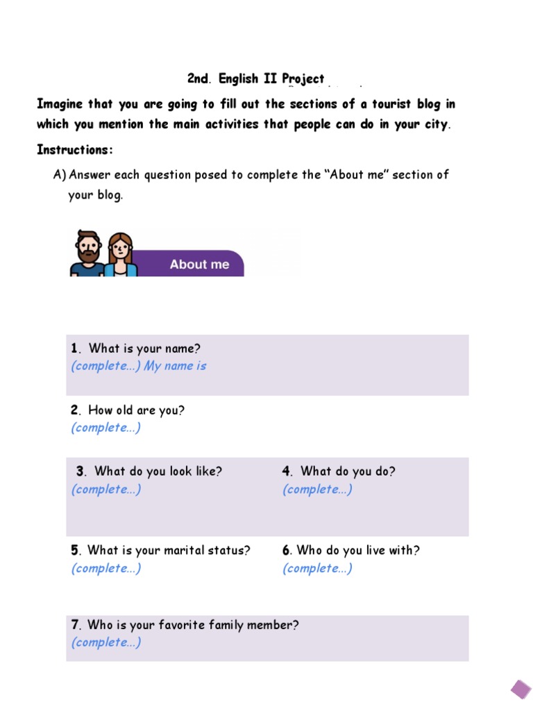 A) Answer Each Question Posed To Complete The "About Me" Section of ...