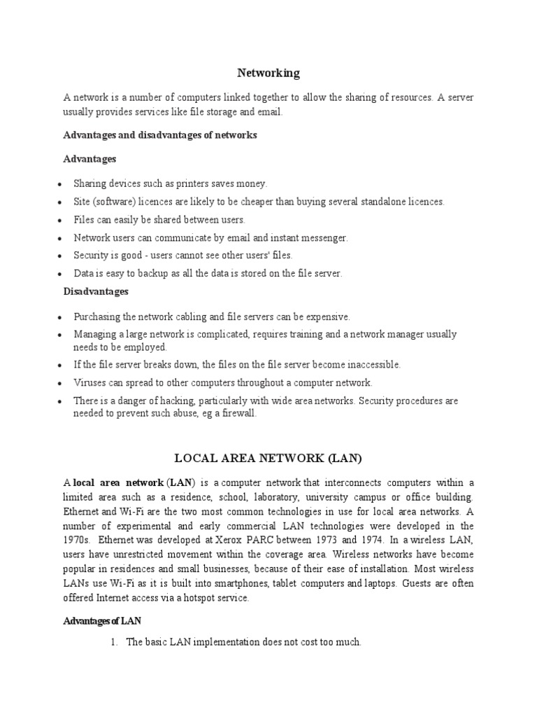 Networking: Advantages and Disadvantages of Networks Advantages | PDF ...