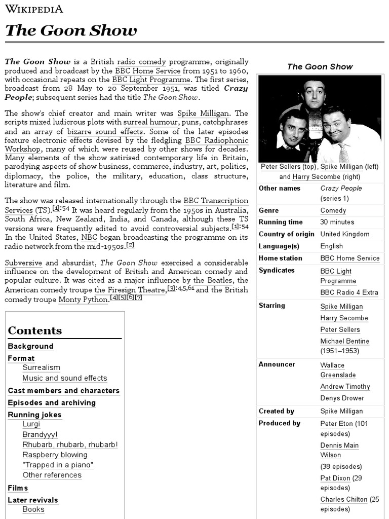 The Goon Show Is A British Radio Comedy Programme, Originally | PDF