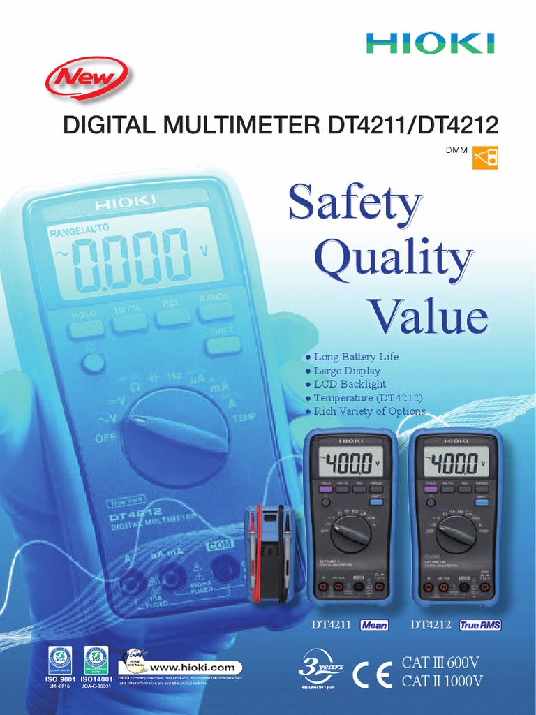 Safety Quality Value: Digital Multimeter Dt4211/Dt4212 | PDF | Root Mean Square | Physical ...