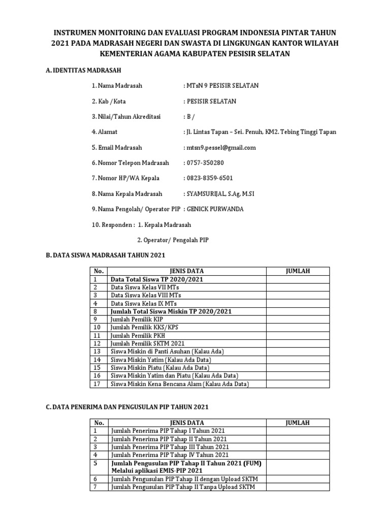 Instrumen Monitoring Pip | PDF